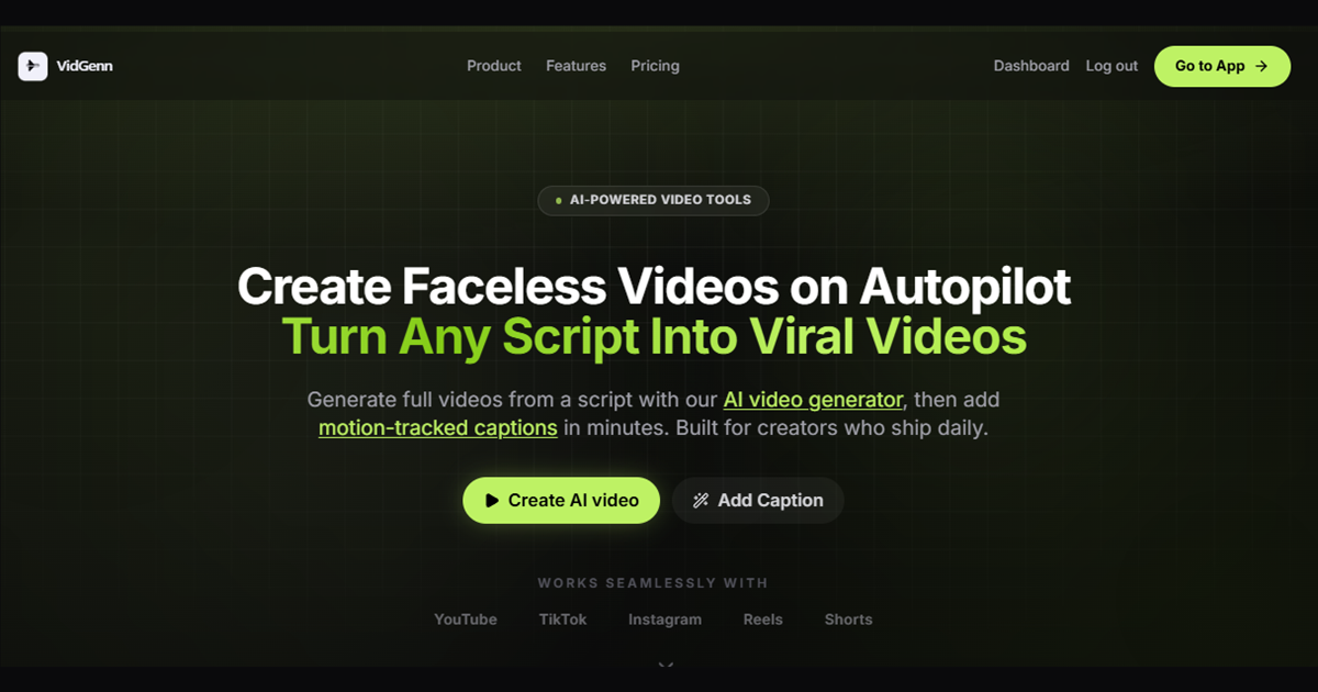 AI Video Generator — Create Faceless Videos from Script | VidGenn